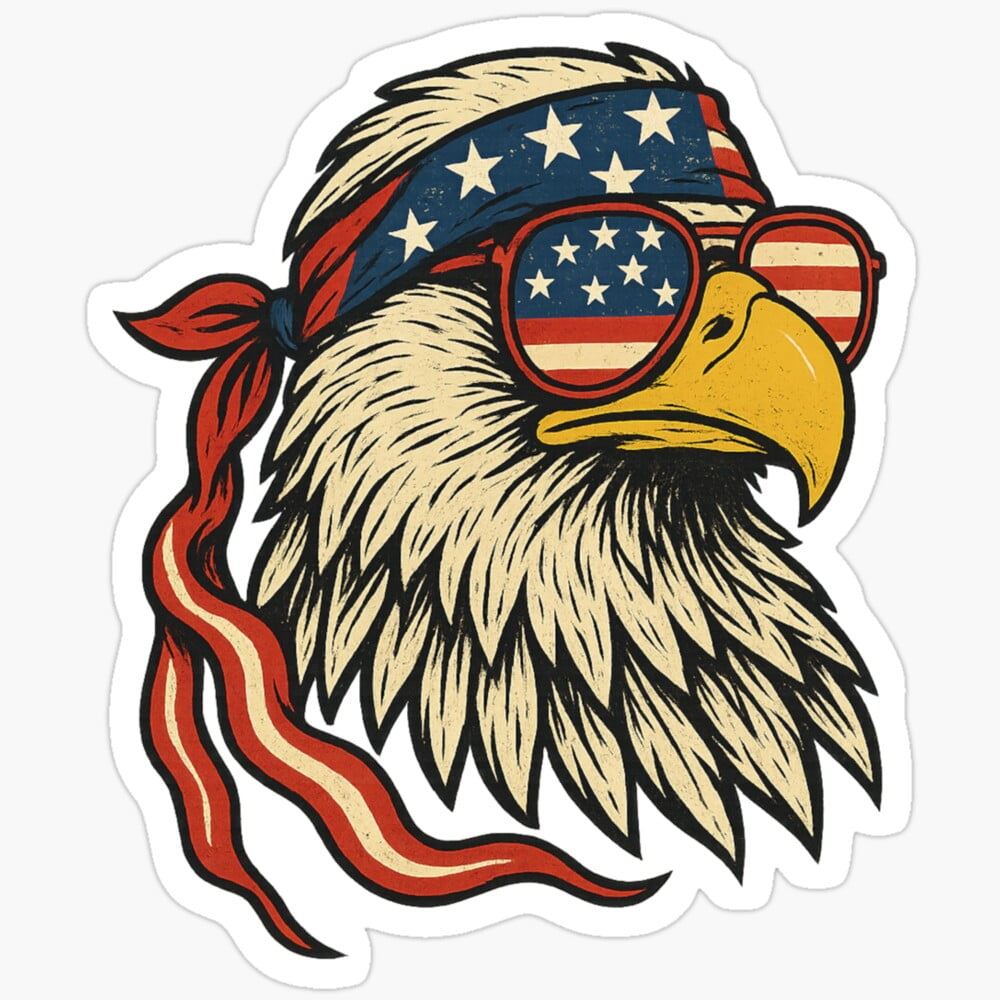 DOPASTICKER Patriotic Bald Eagle With Flag Bandana 4Th Of July Sticker ...