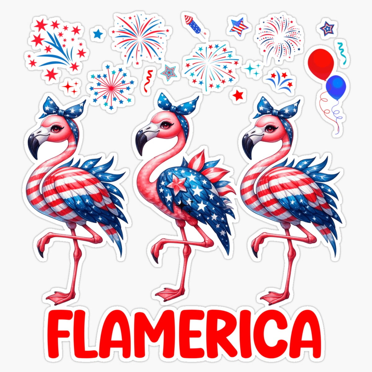 DOPASTICKER Patriotic Flamingo 4Th July Firework Celebration Squad ...