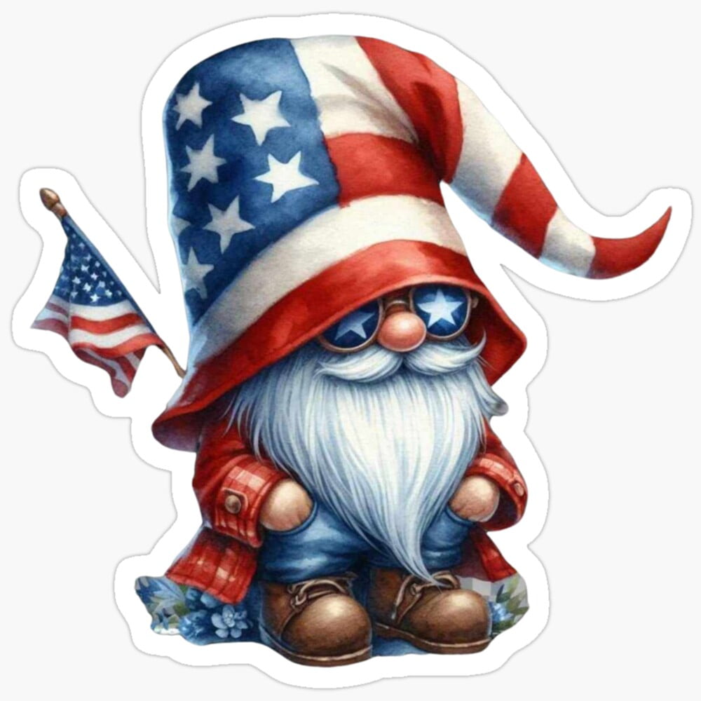 DOPASTICKER Patriotic Gnome 1 Sticker Fourth Of July Sticker, Memorial ...