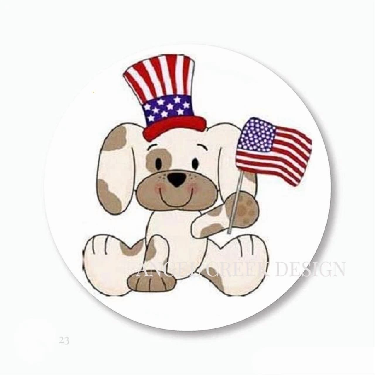 DOPASTICKER Patriotic Puppy Usa Americana Dog Scrapbook Stickers Round ...