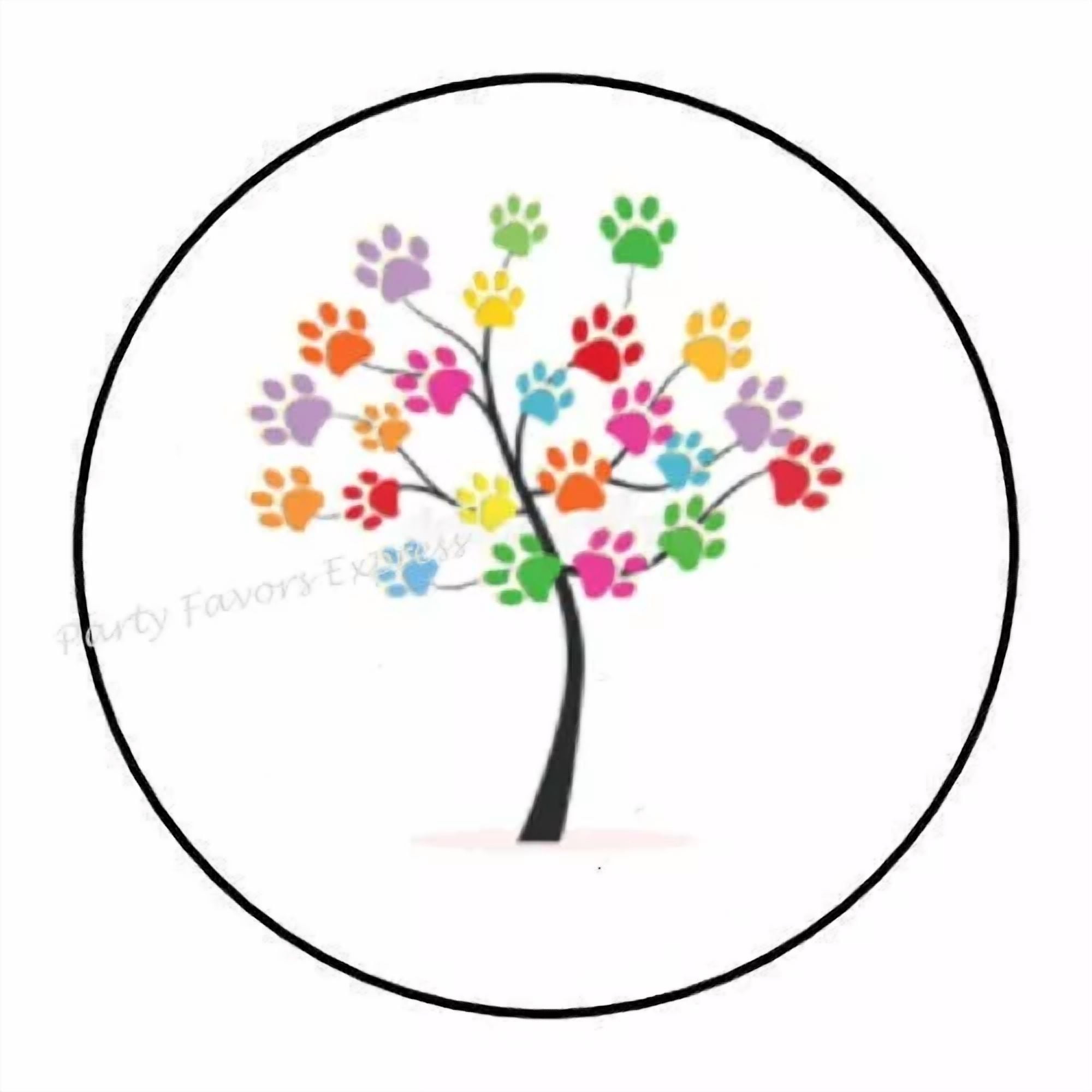 DOPASTICKER Paw Print Tree Favors Stickers Phone Decal Water Bottle ...