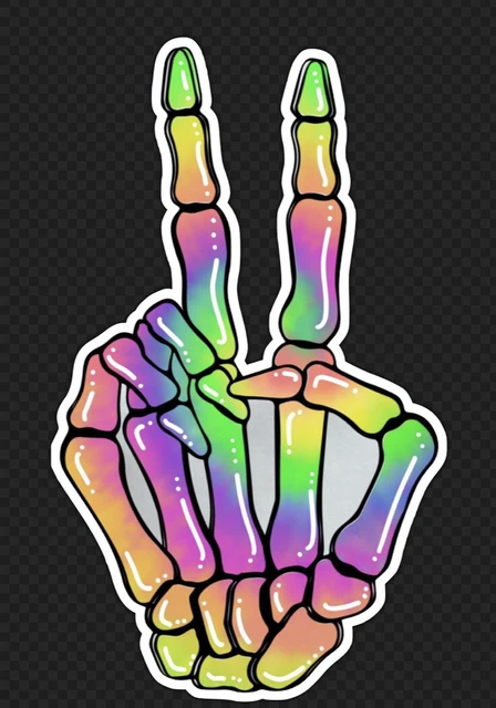 DOPASTICKER Peace Hand Gesture Sticker Skeleton Trippy Hippie Rainbow ...