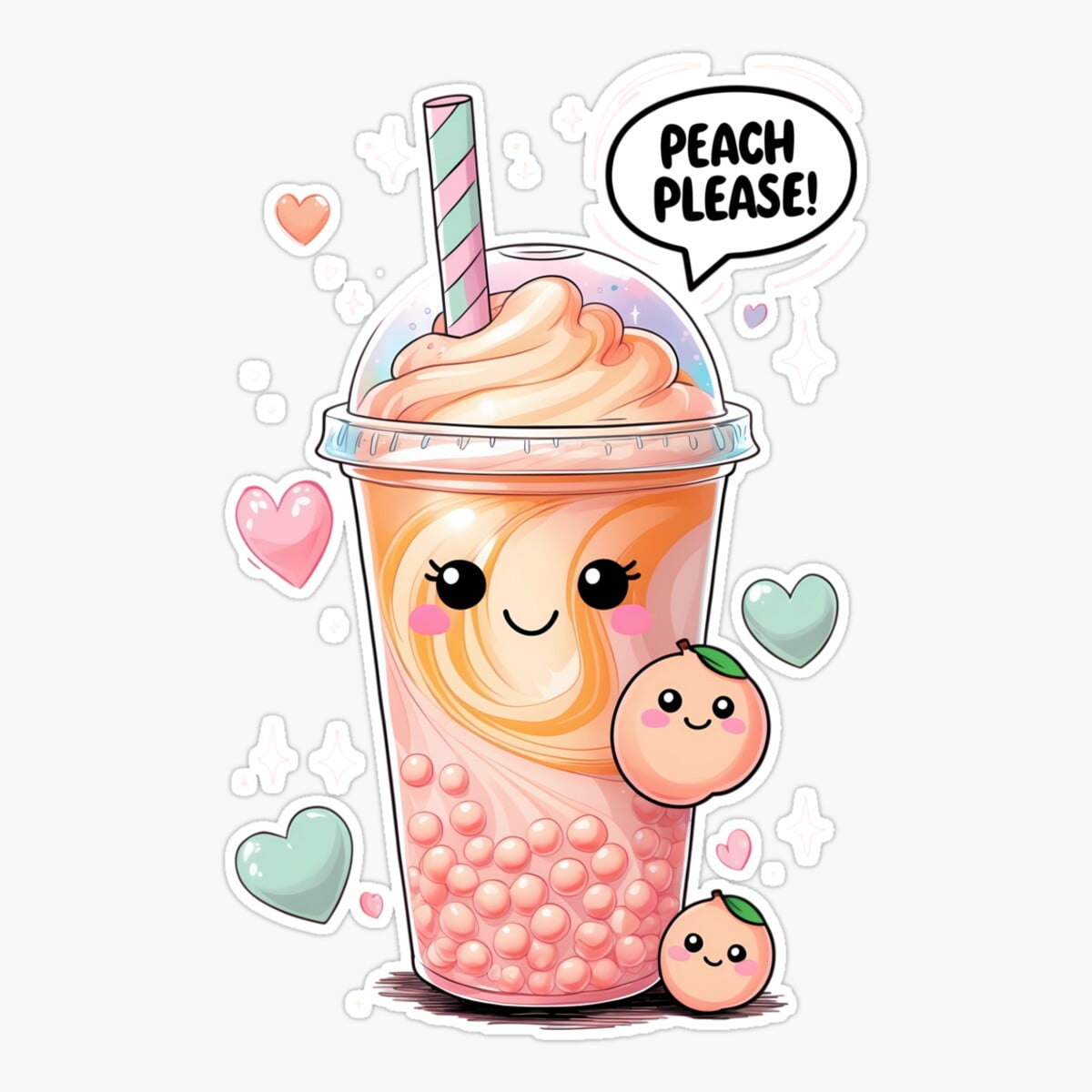 DOPASTICKER Peach Please! Cute Peach Boba Tea Sticker, Phone Sticker ...