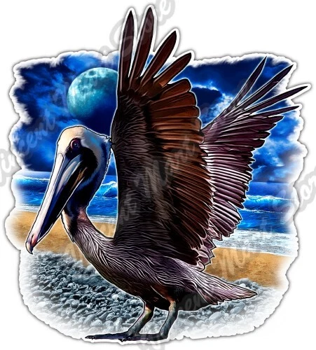 DOPASTICKER Pelican Moonlight Bird Beach Water Moon Car Sticker Decal ...