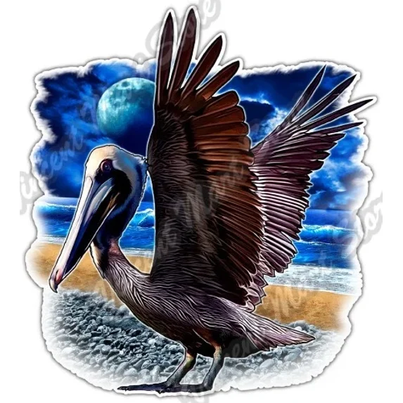 DOPASTICKER Pelican Moonlight Bird Beach Water Moon Car Sticker Decal ...