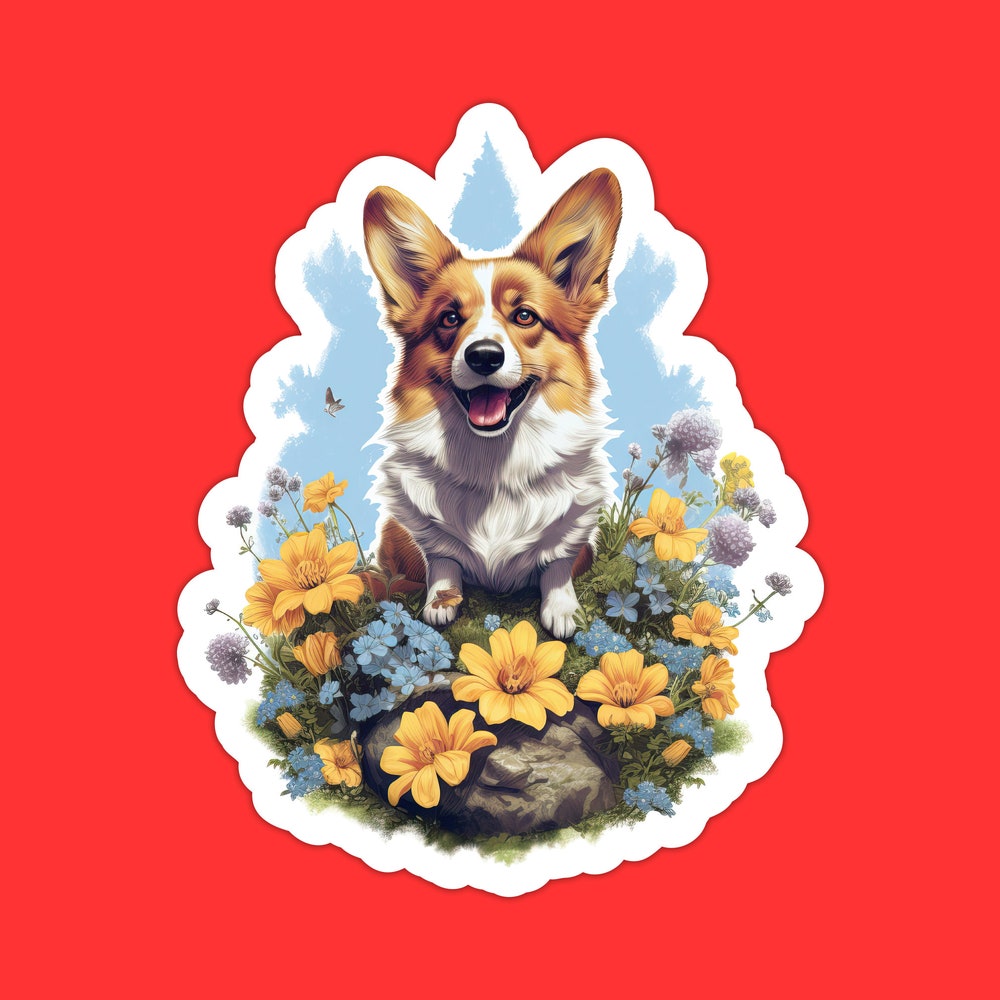 DOPASTICKER Pembroke Welsh Corgi Dog Sticker, Fawn Corgi, Yellow ...