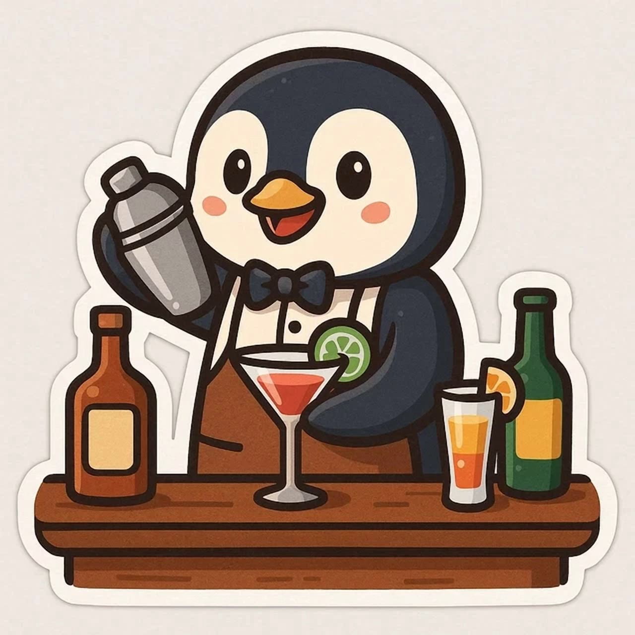 DOPASTICKER Penguin Bartender Car Sticker Cocktails Phone Sticker ...