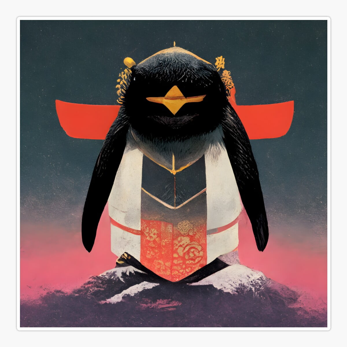 DOPASTICKER Penguin Samurai On Fujiyama Sticker, Phone Sticker Car ...