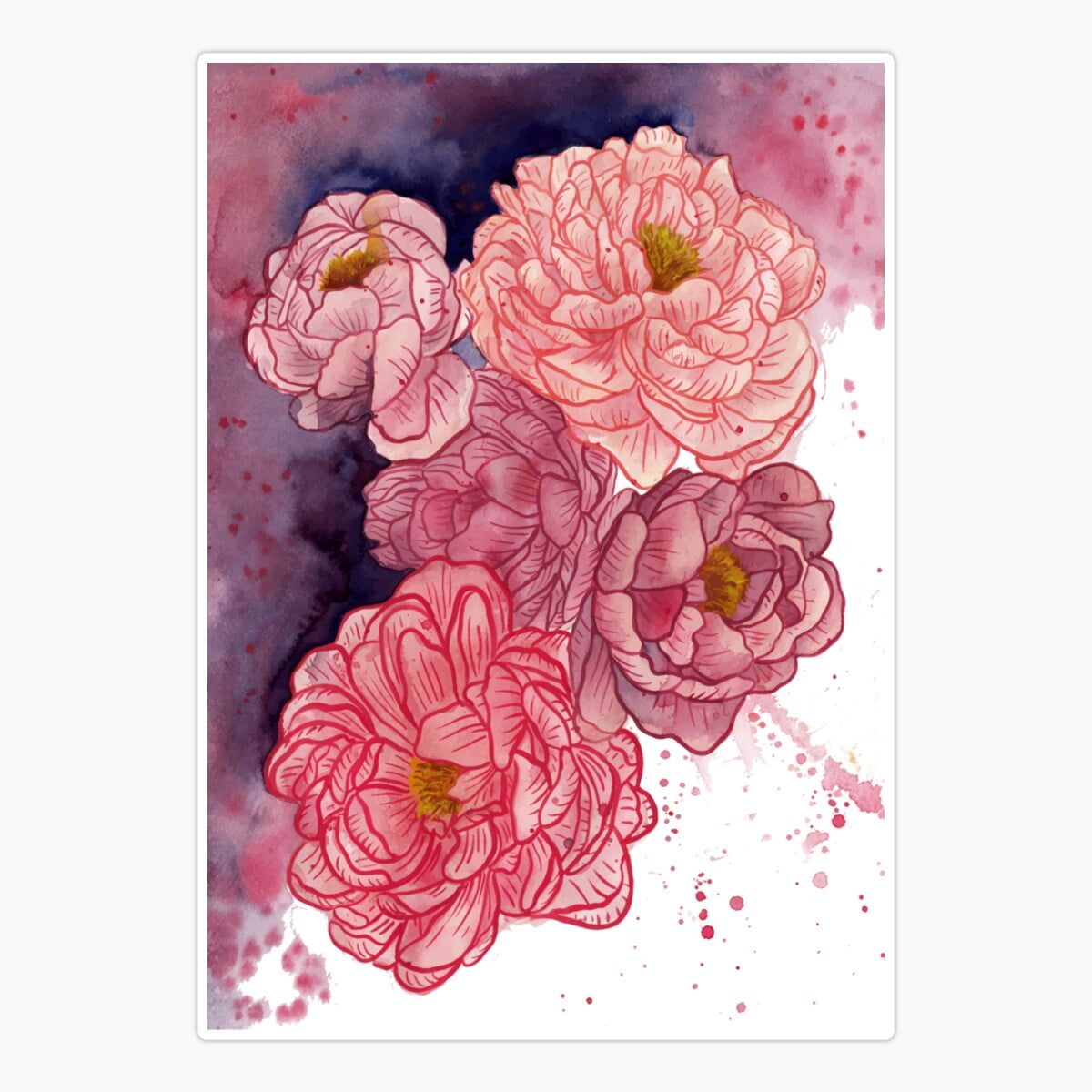 DOPASTICKER Peonies Illustration 2 Sticker, Phone Sticker Car Stickers ...