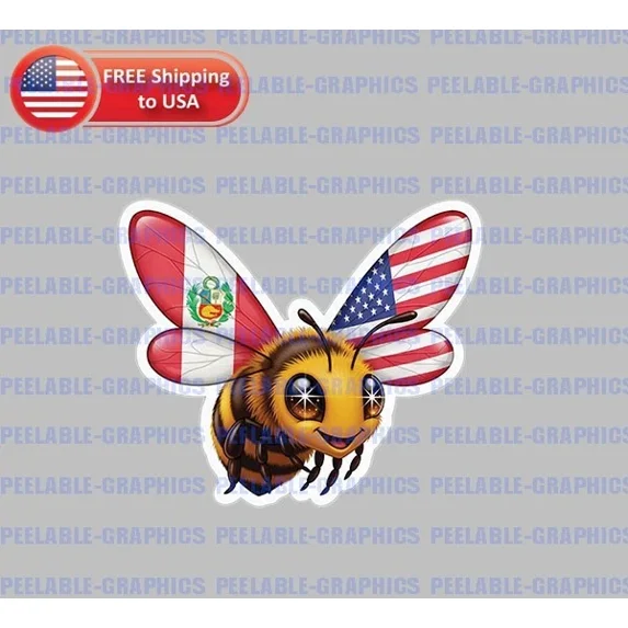 DOPASTICKER Peruvian American Flag Bumble Bee Sticker Peru Peruano ...