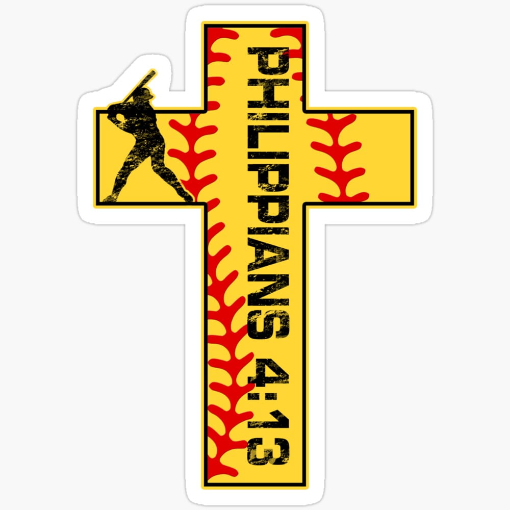 DOPASTICKER Philippians 4:13 Softball Christian Faith Jesus Cross ...
