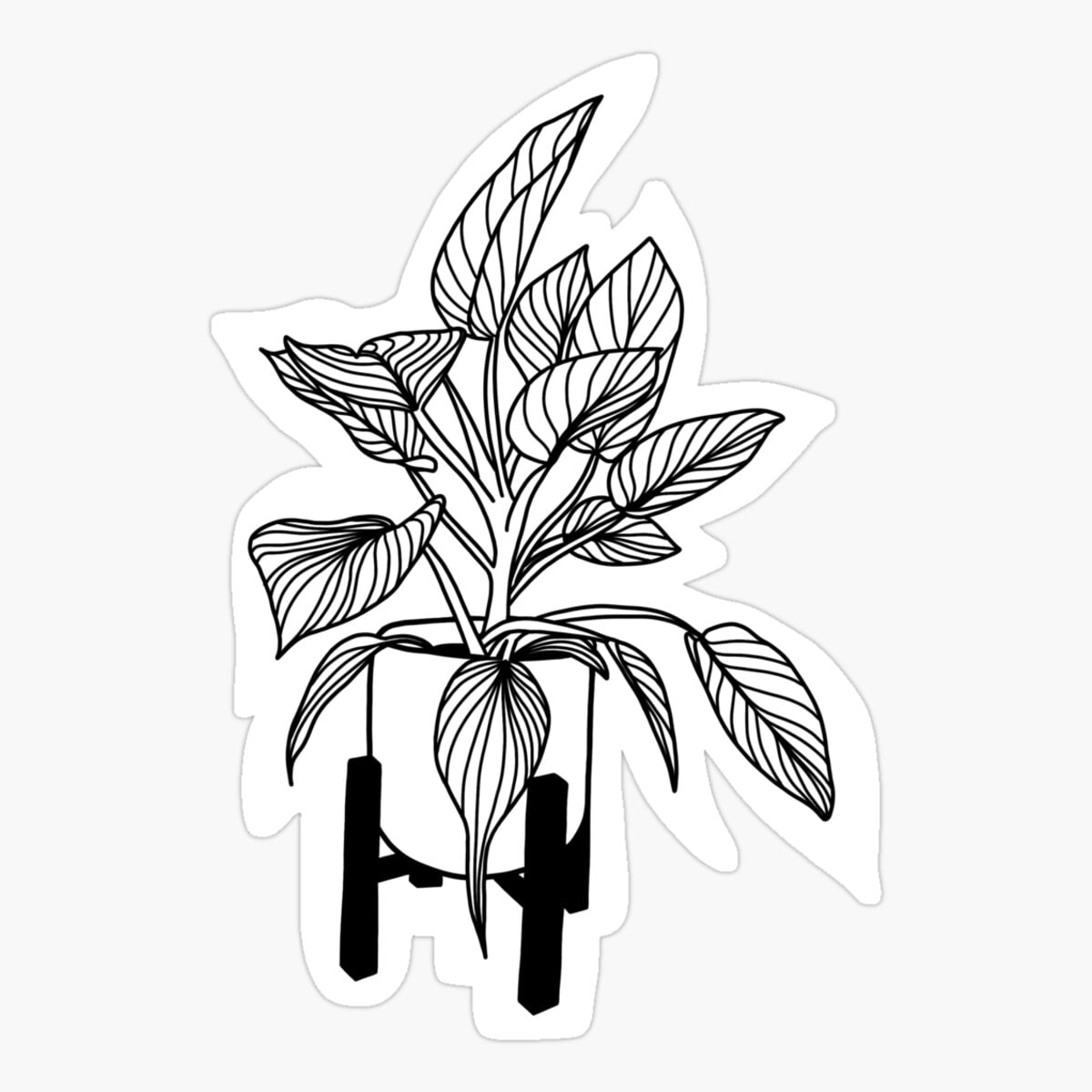 DOPASTICKER Philodendron Birkin Houseplant Line Drawing Sticker, Phone ...