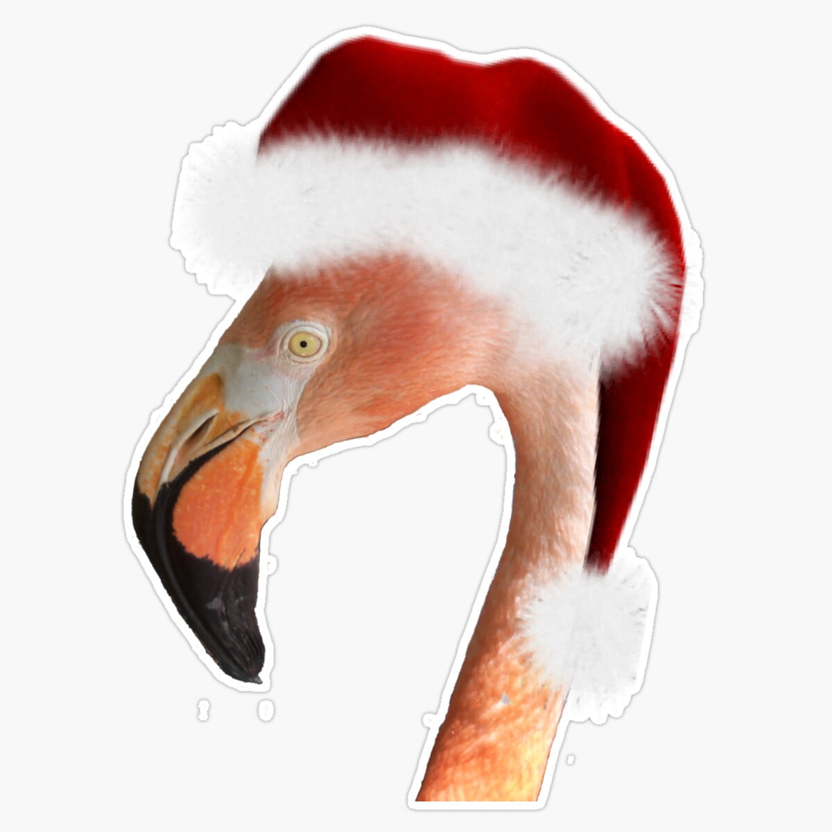 DOPASTICKER Photo Of A Pink Flamingo In A Red Deluxe Noel Hat ! Sticker ...