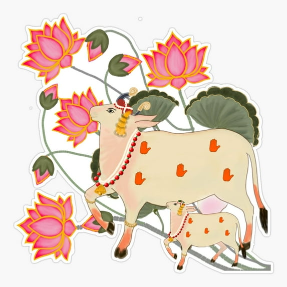 DOPASTICKER Pichwai Art,Painting, Cow And Calf,Mother And Child, House ...