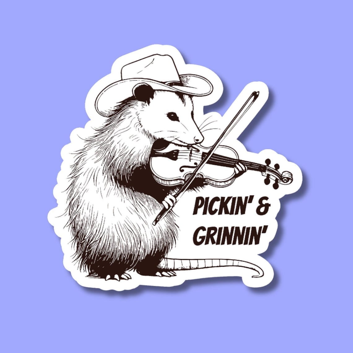 DOPASTICKER Pickin And Grinnin Possum Sticker, Possum Playing Fiddle ...