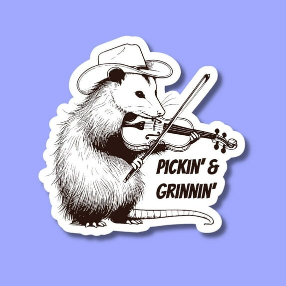 DOPASTICKER Pickin And Grinnin Possum Sticker, Possum Playing Fiddle ...