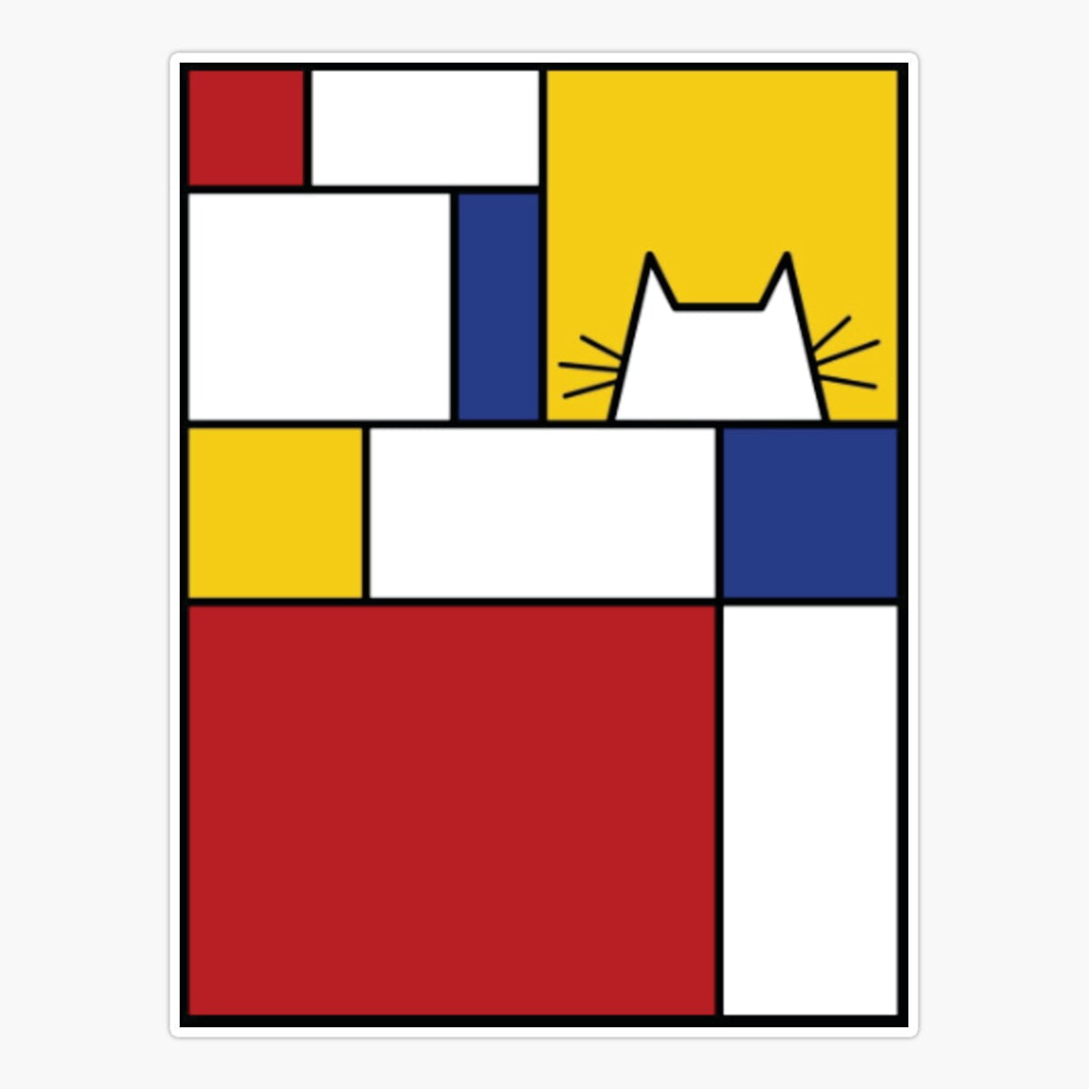 DOPASTICKER Piet Mondrian Art Cat Geometric Simple Polychromatic Design ...