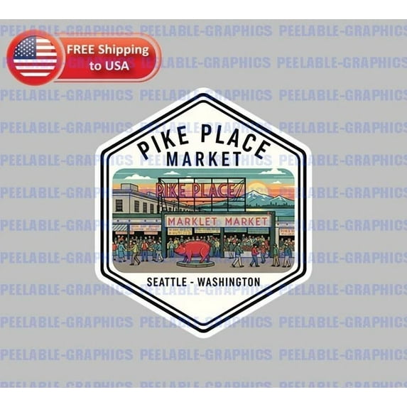 DOPASTICKER Pike Place Market Seattle Washington Tablet Sticker Travel ...