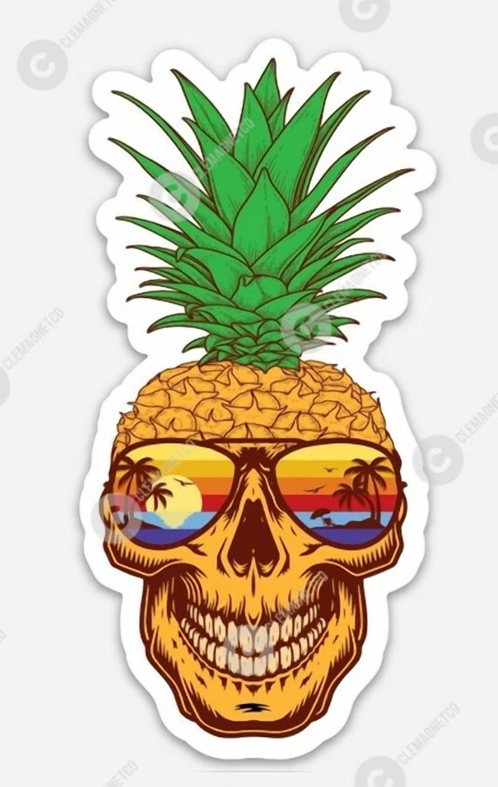 DOPASTICKER Pineapple Skull Surfer Sticker - Surfboard Skateboard Beach ...