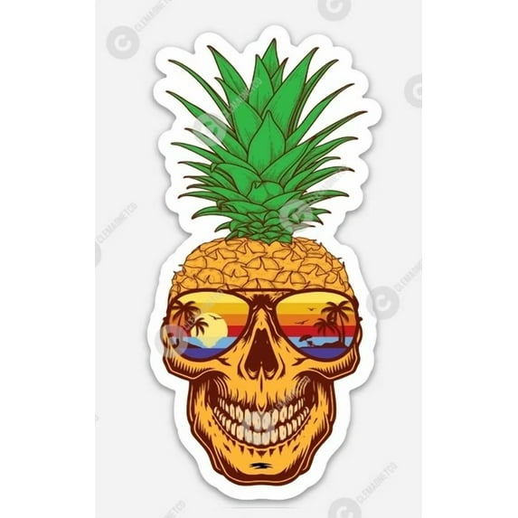 DOPASTICKER Pineapple Skull Surfer Sticker - Surfboard Skateboard Beach ...