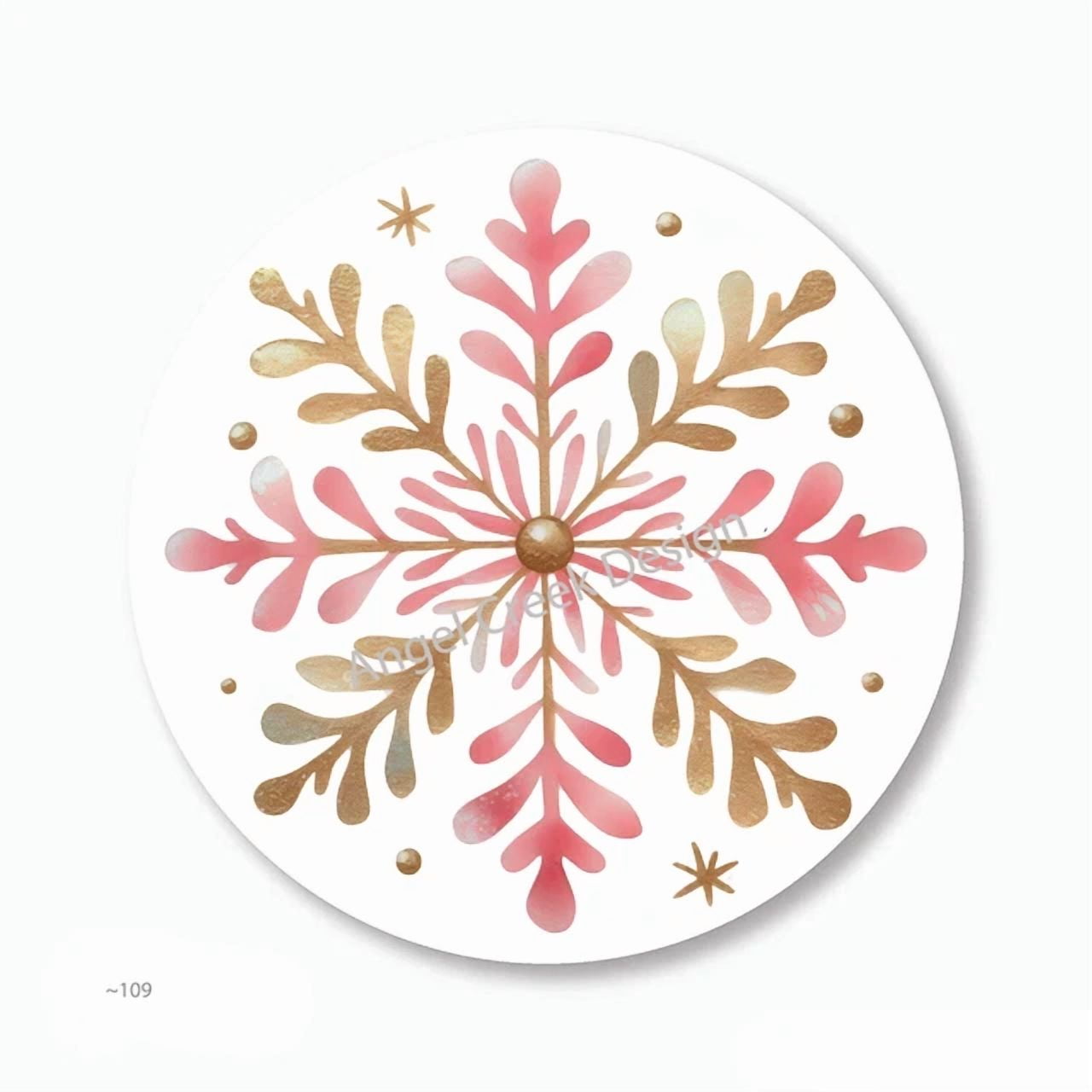 DOPASTICKER Pink And Gold Snowflake Chri.Stm.As Scrapbook Stickers ...