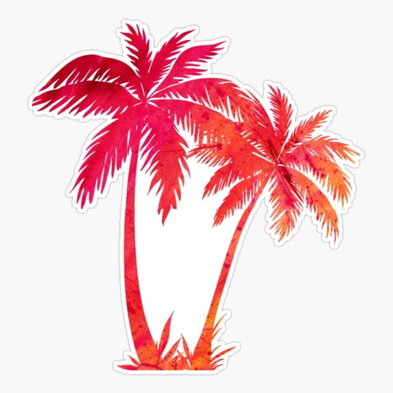DOPASTICKER Pink And Orange Sunset Palm Tree Sticker, Phone Sticker Car ...