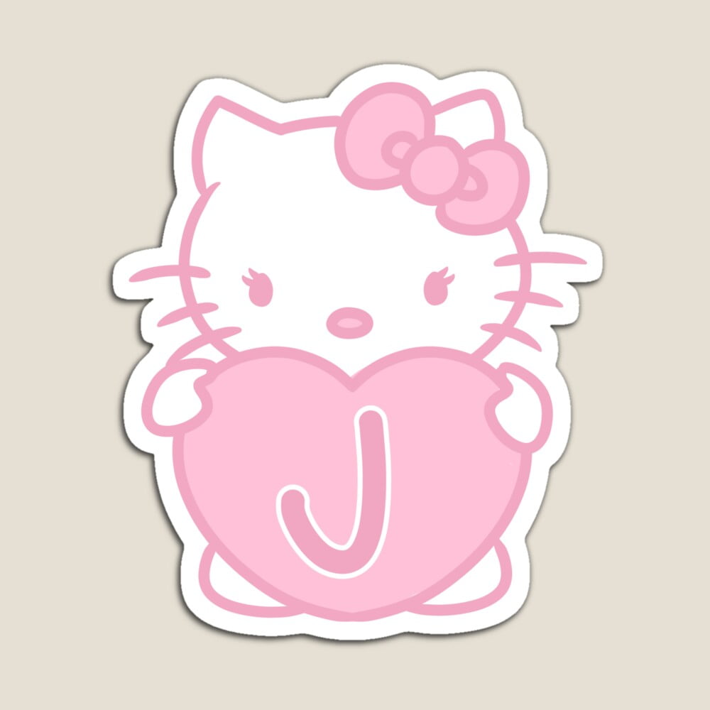 DOPASTICKER Pink Cat Kitty Holding A Heart With Letter J Decorative ...
