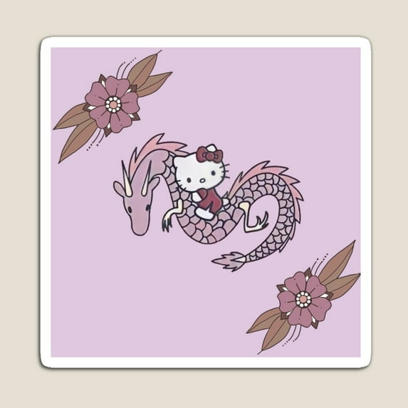 DOPASTICKER Pink Cat Kitty Neo Traditional Dragon Print Decorative ...