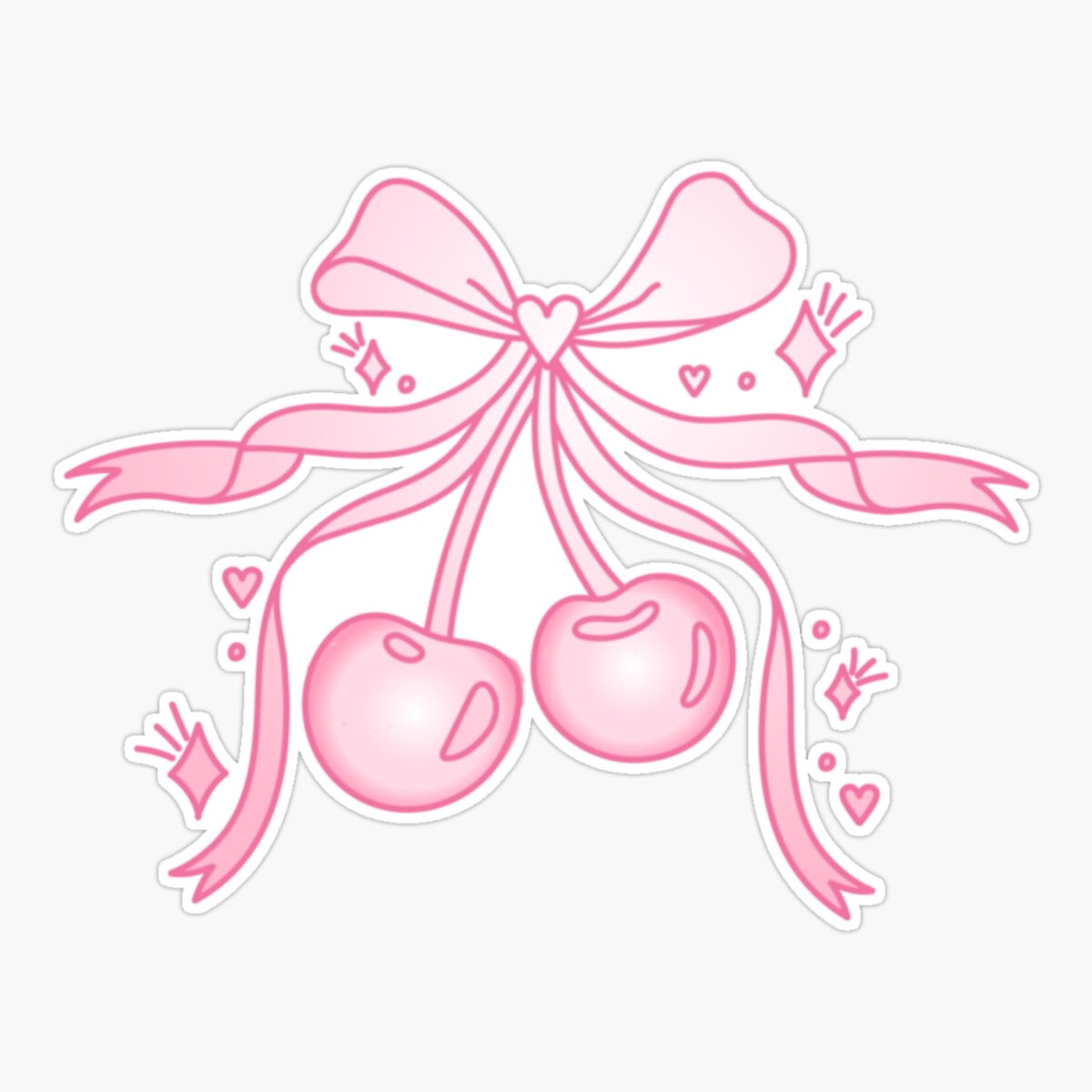 DOPASTICKER Pink Cherries With Sparkles And Bow. Sticker, Phone Sticker ...