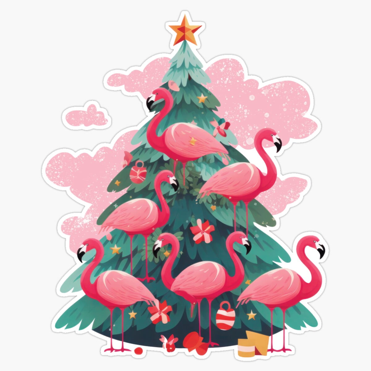 DOPASTICKER Pink Flamingo Noel Tree Cute Flamingos Festive Decor ...