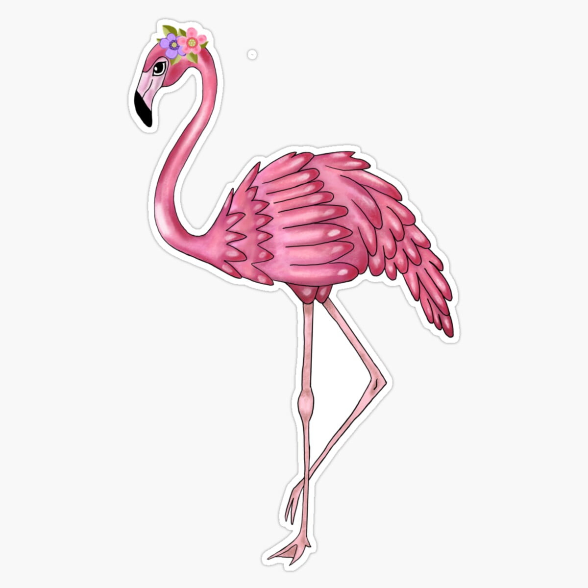 DOPASTICKER Pink Flamingo With Flower Sticker, Phone Sticker Car ...