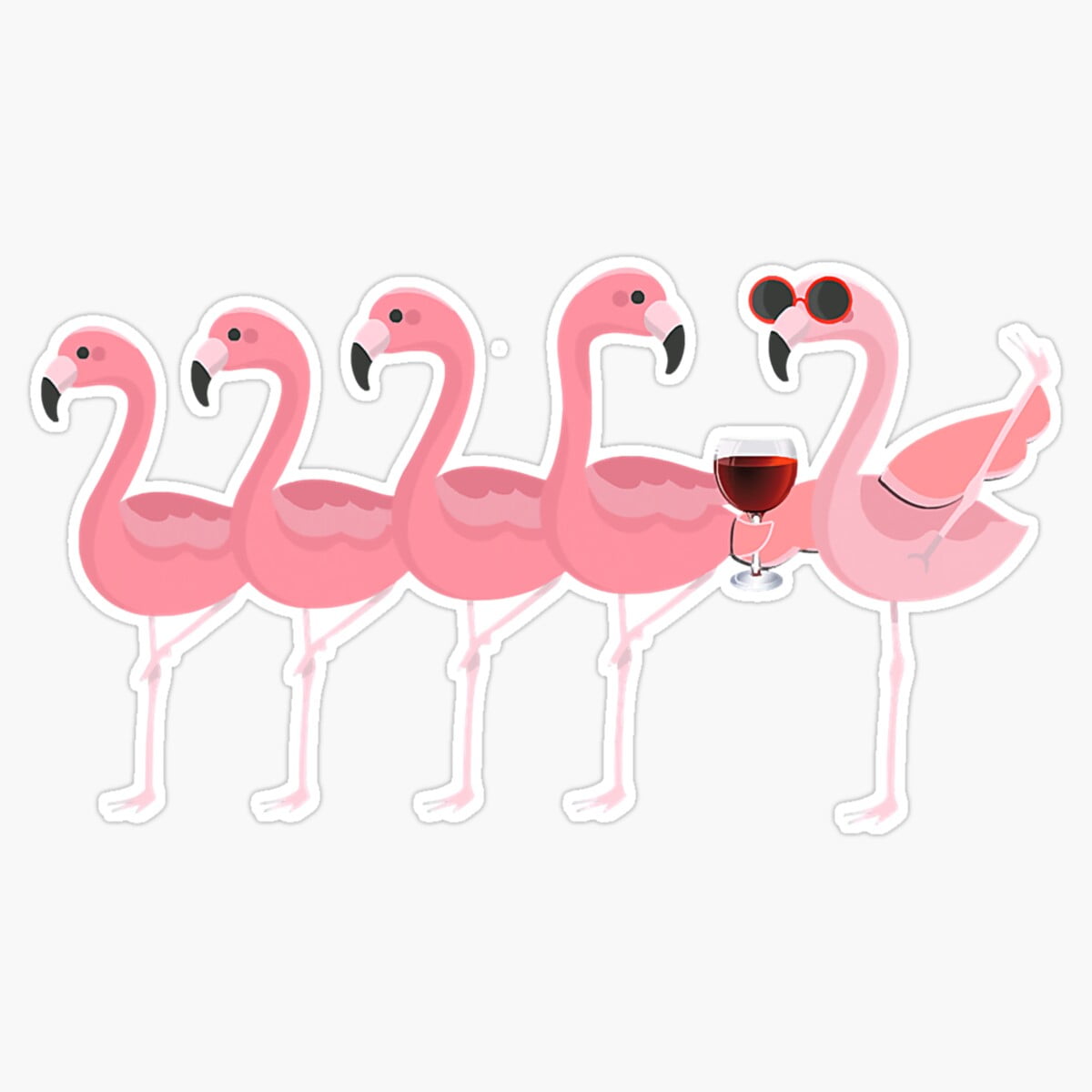 DOPASTICKER Pink Flamingo With Wine Gl Sticker, Phone Sticker Car ...