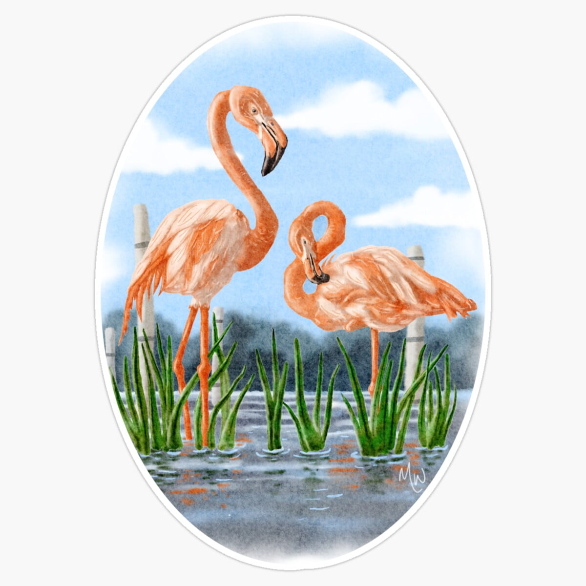 DOPASTICKER Pink Flamingos Peaceful Watercolor Wildlife Sticker, Phone ...
