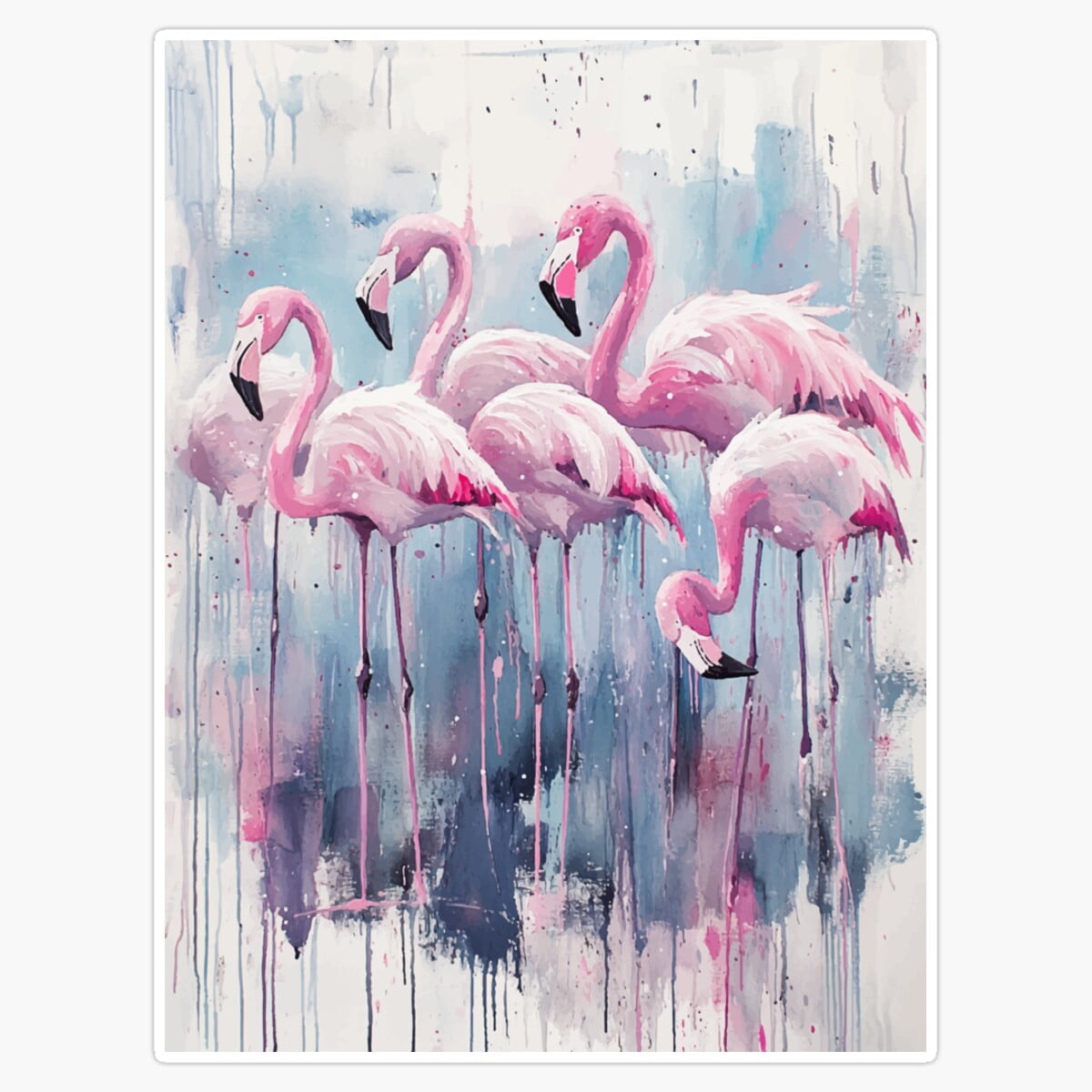 DOPASTICKER Pink Flamingos - Vibrant Watercolor Painting With Splashes ...
