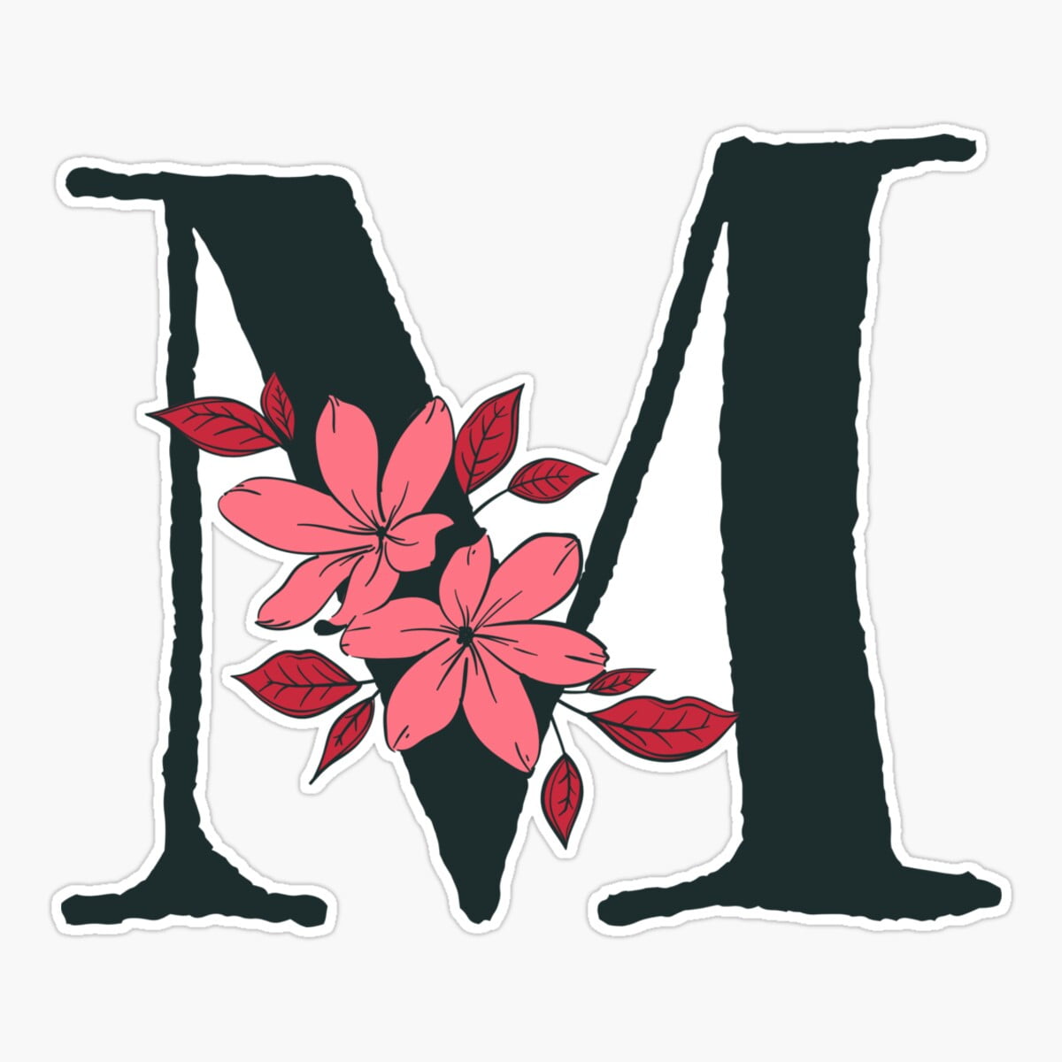 DOPASTICKER Pink Floral M Monogram Sticker, Phone Sticker Car Sticker ...