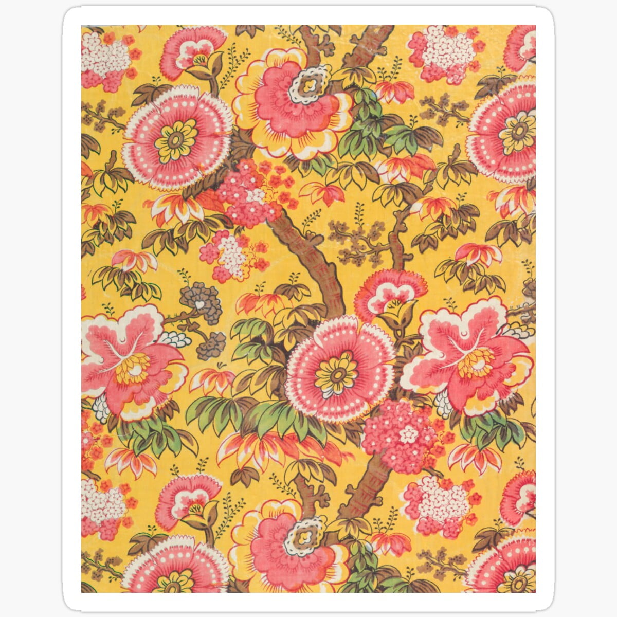 DOPASTICKER Pink Floral Vintage Textile Pattern, 1800S Sticker ...