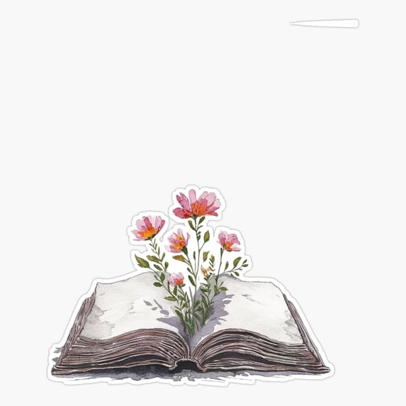 DOPASTICKER Pink Flowers In A Book Sticker, Phone Sticker Car Sticker ...