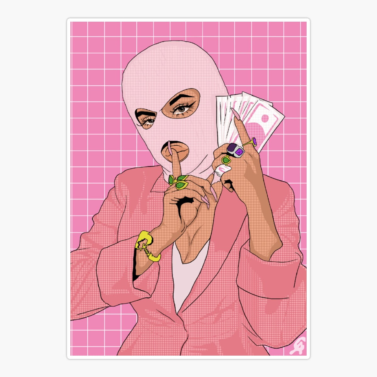 DOPASTICKER Pink Girl Modern Popart Sticker, Phone Sticker Car Sticker ...