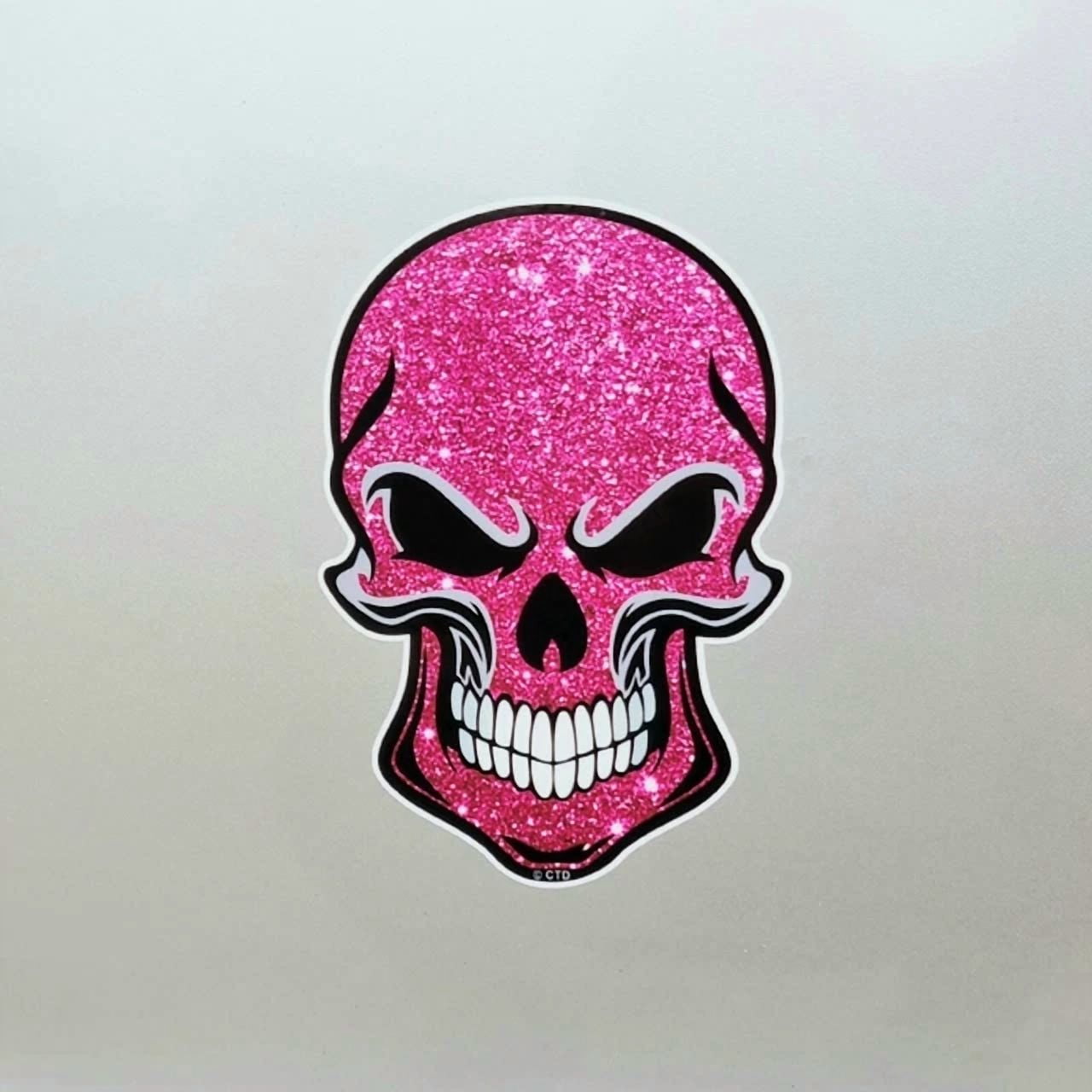 DOPASTICKER Pink Glitter Effect Bik.Er Skull Sticker Decal For Car ...