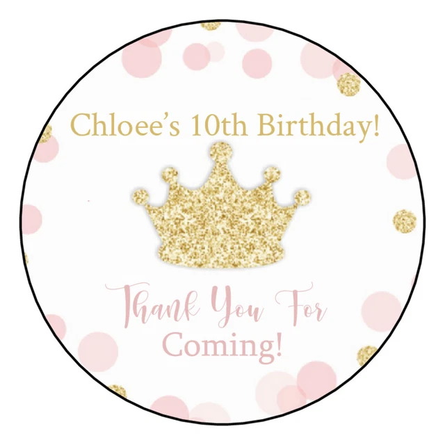 DOPASTICKER Pink & Gold Princess Birthday Party Stickers Favors Crown ...