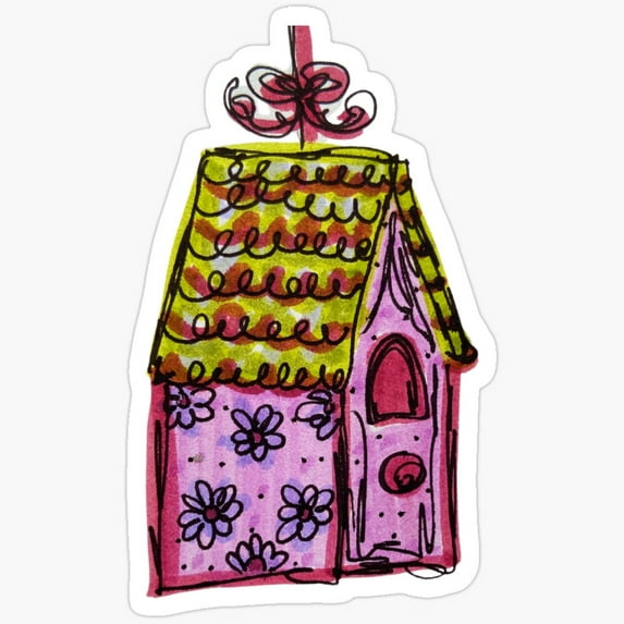 DOPASTICKER Pink & Green Bird House Sticker Phone Sticker, Latop ...