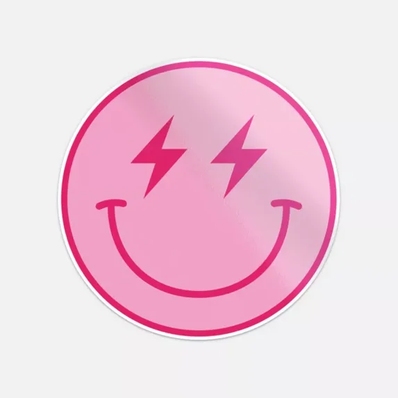 DOPASTICKER Pink Lightning Bolt Smiley Face Sticker Decal Phone Decal ...
