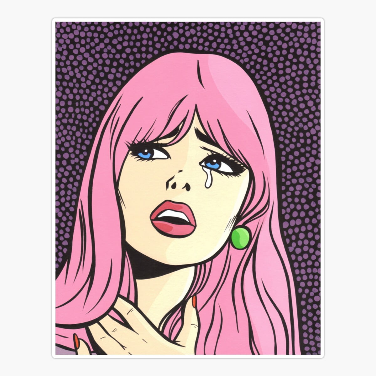 DOPASTICKER Pink Pop Art Crying Comic Girl Sticker, Phone Sticker Car ...