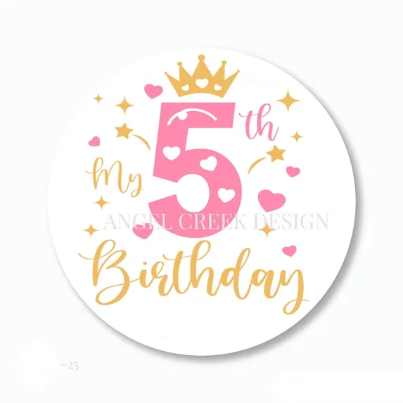 DOPASTICKER Pink Princess 5Th Birthday Scrapbook Stickers Phone Decal ...