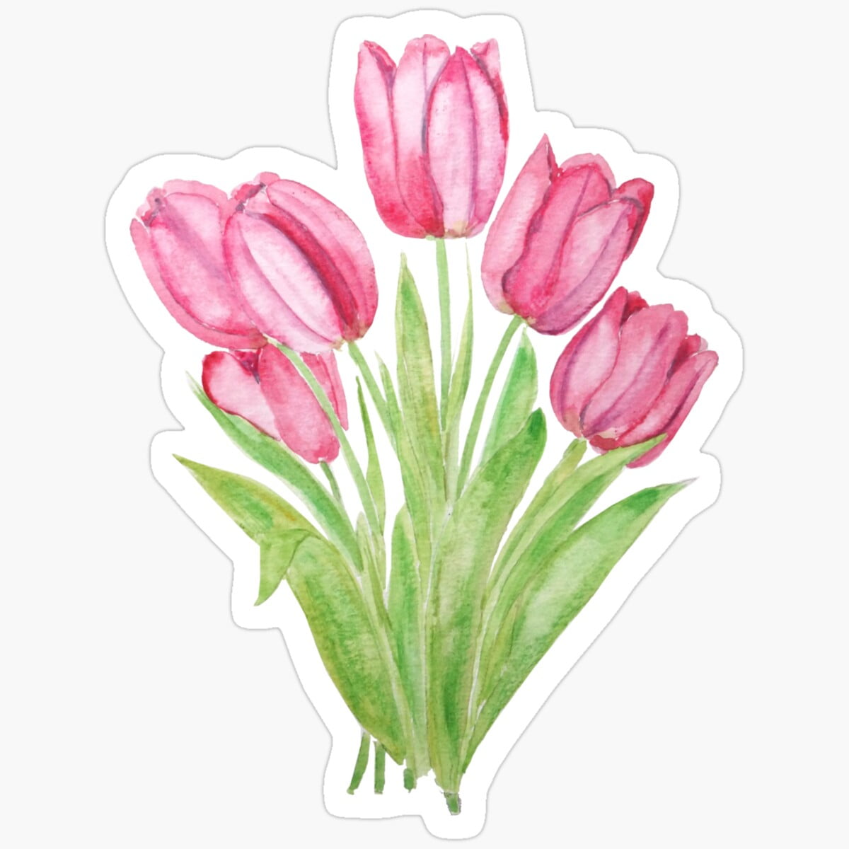 DOPASTICKER Pink Tulips Flowers Watercolor Painting Sticker Birthday ...