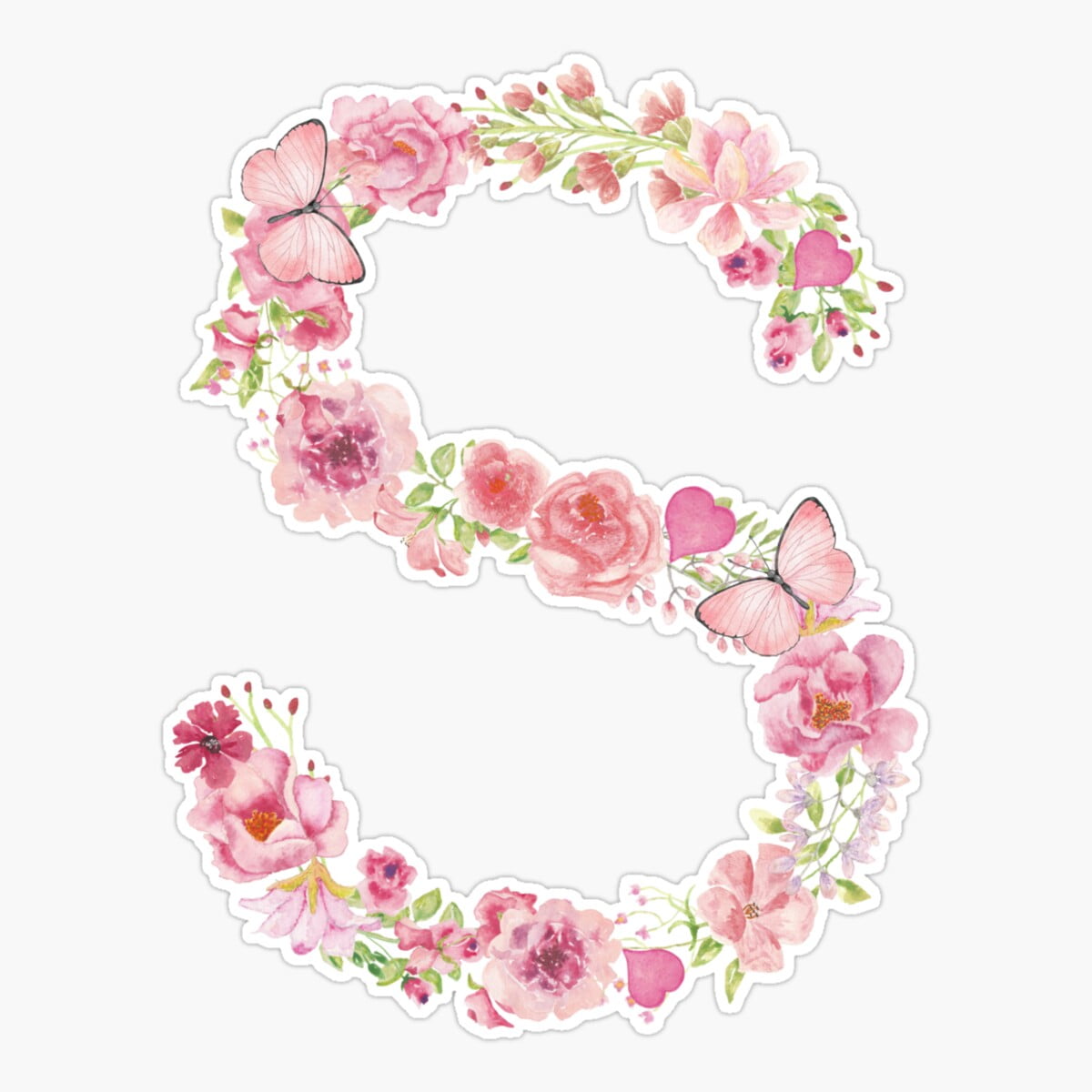 DOPASTICKER Pink Watercolor Flower Monogram Letter S Sticker, Phone ...