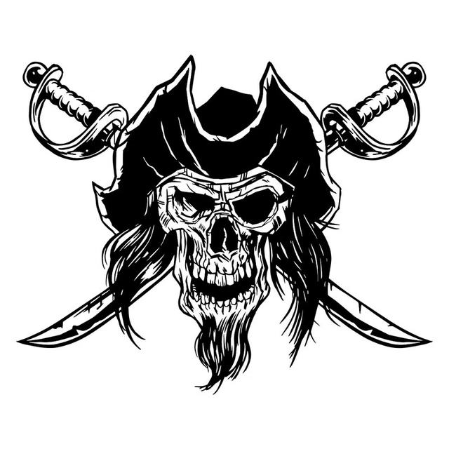 DOPASTICKER Pirate Skull With Swords Sticker Sea Ocean Treasure Navy ...