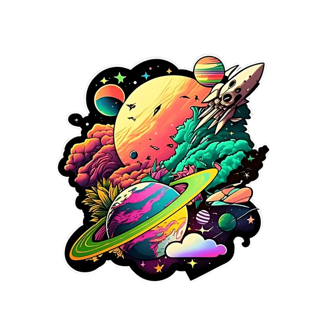 DOPASTICKER Planets Rocket Ship Street Art Urban Edgy Grunge Punk Skate ...
