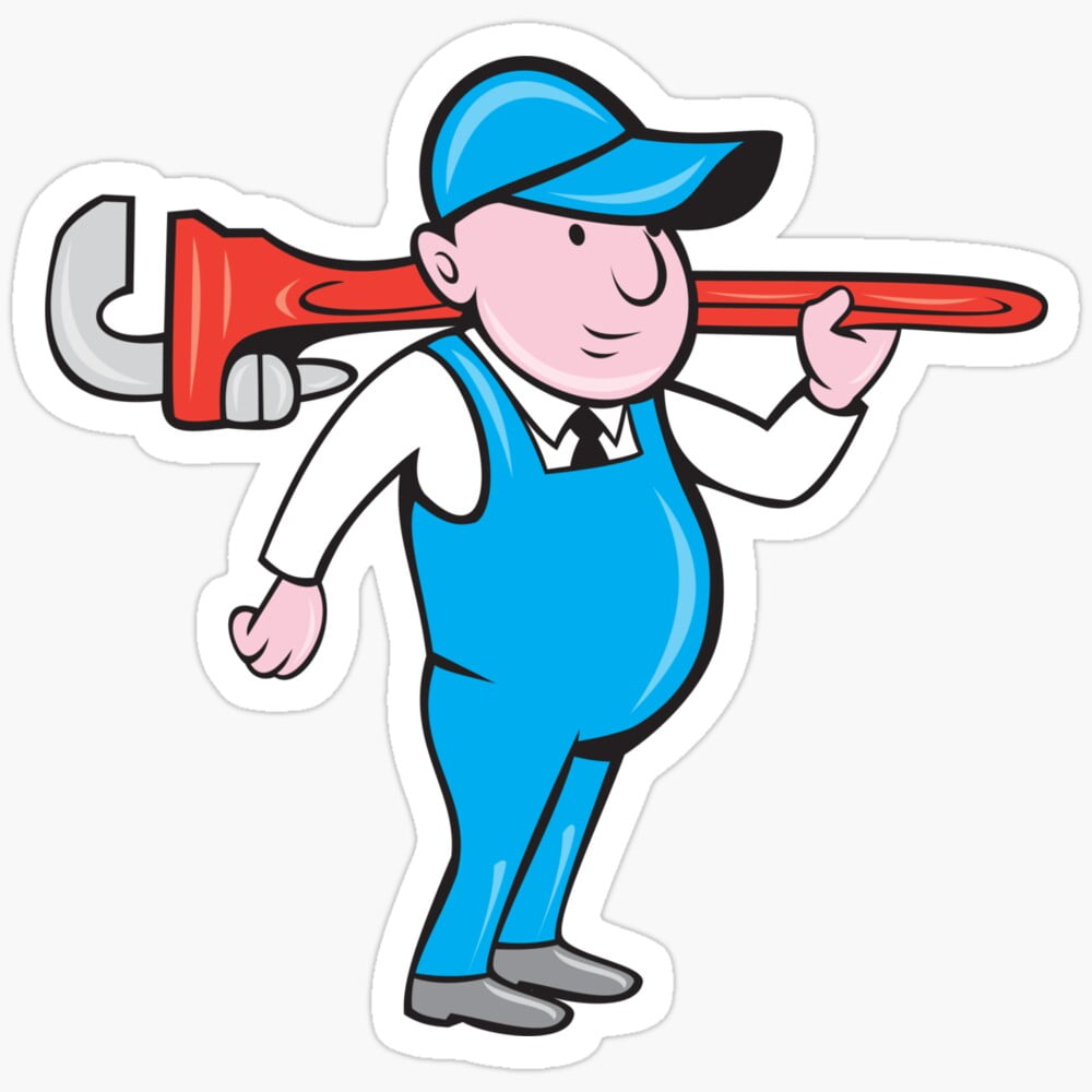 DOPASTICKER Plumber Holding Big Monkey Wrench Cartoon Sticker Phone ...