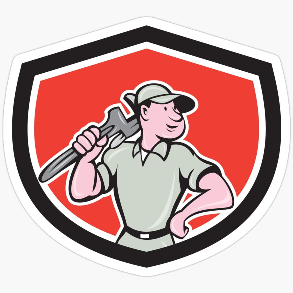 DOPASTICKER Plumber Holding Wrench Shield Sticker Phone Decal Water ...